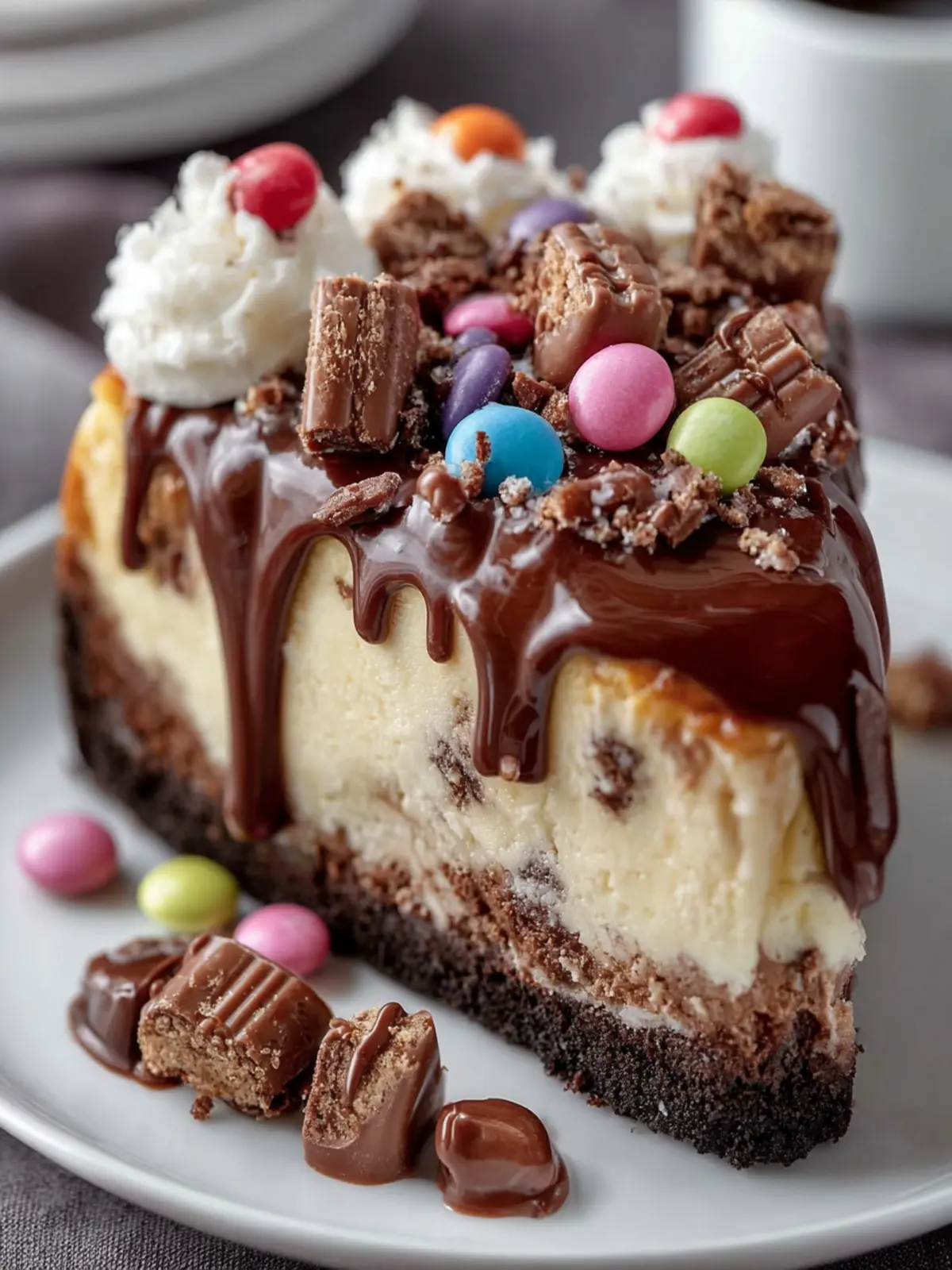 decadent candy chocolate cheesecake